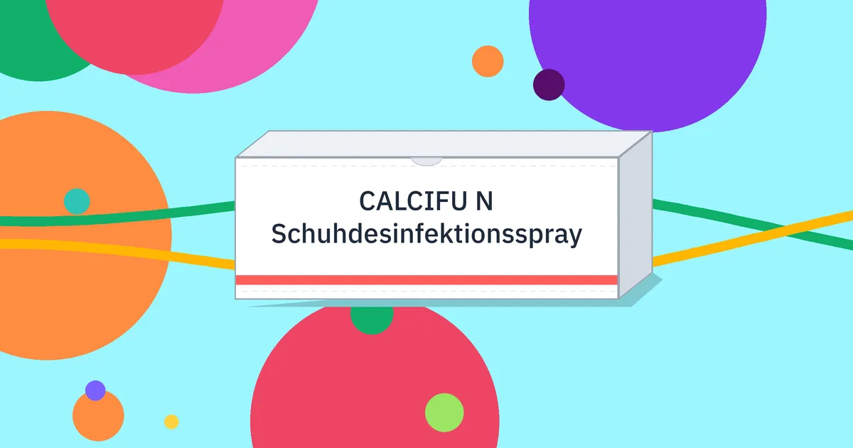 Symbolbild: Packung mit der Aufschrift CALCIFU N Schuhdesinfektionsspray (PZN 19379953) – Verfügbarkeit und Bezug in Apotheken in Frankfurt am Main
