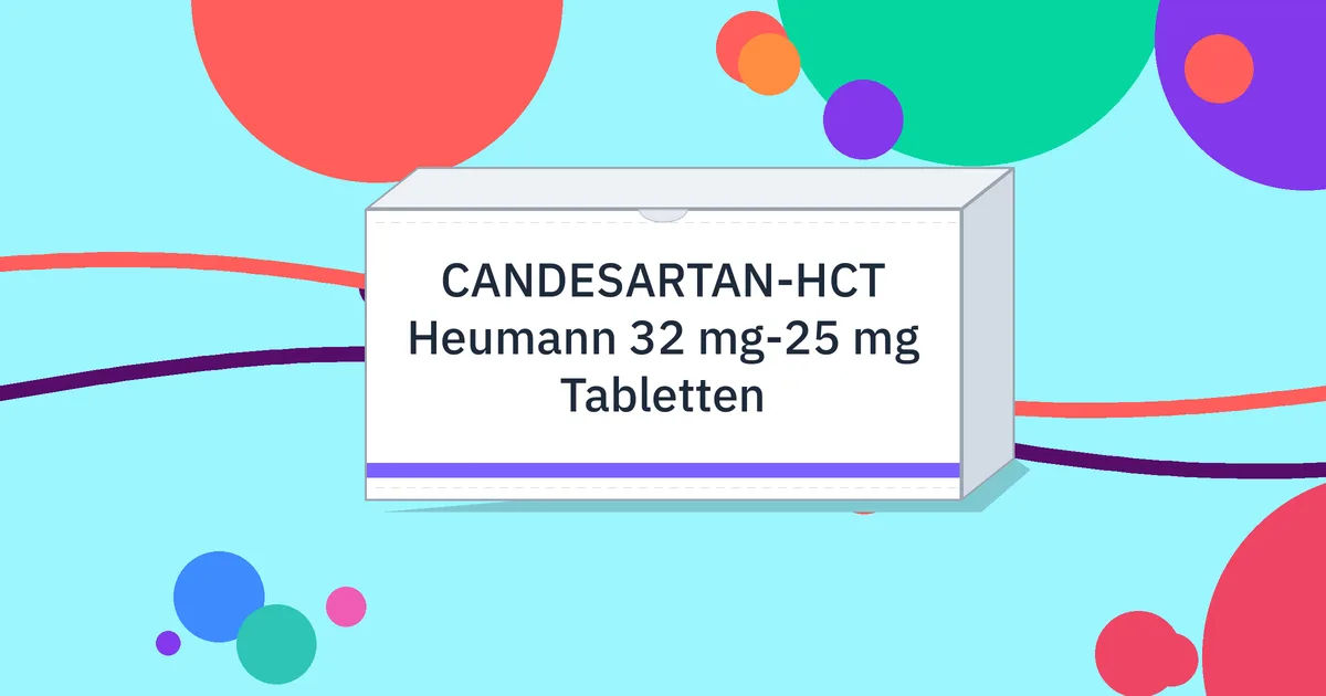 Symbolbild: Packung mit der Aufschrift CANDESARTAN-HCT Heumann 32 mg-25 mg Tabletten (PZN 09424687) – Verfügbarkeit und Bezug in Apotheken in Frankfurt am Main