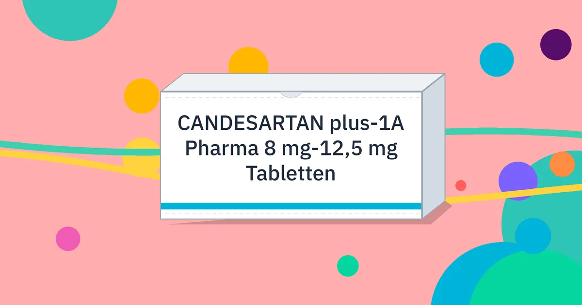 Symbolbild: Packung mit der Aufschrift CANDESARTAN plus-1A Pharma 8 mg-12,5 mg Tabletten (PZN 09519838) – Verfügbarkeit und Bezug in Apotheken in Frankfurt am Main