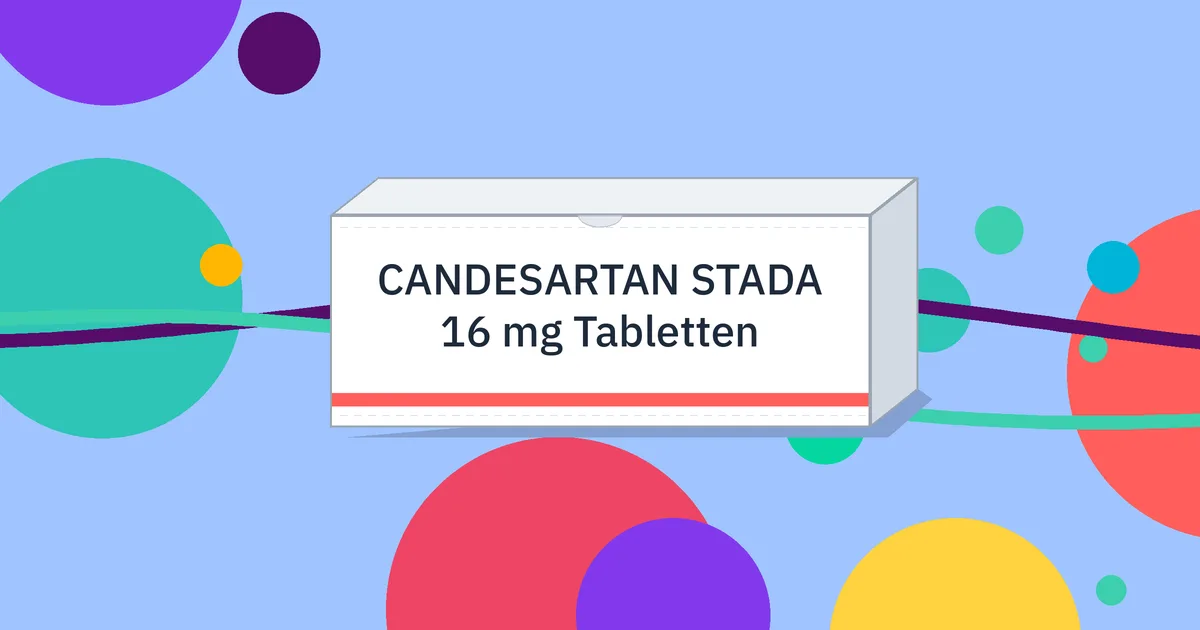 Symbolbild: Packung mit der Aufschrift CANDESARTAN STADA 16 mg Tabletten (PZN 09443153) – Verfügbarkeit und Bezug in Apotheken in Frankfurt am Main