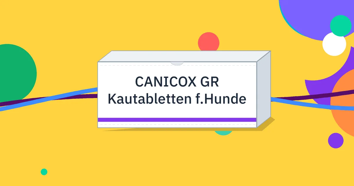 Symbolbild: Packung mit der Aufschrift CANICOX GR Kautabletten f.Hunde (PZN 17834726) – Verfügbarkeit und Bezug in Apotheken in Frankfurt am Main