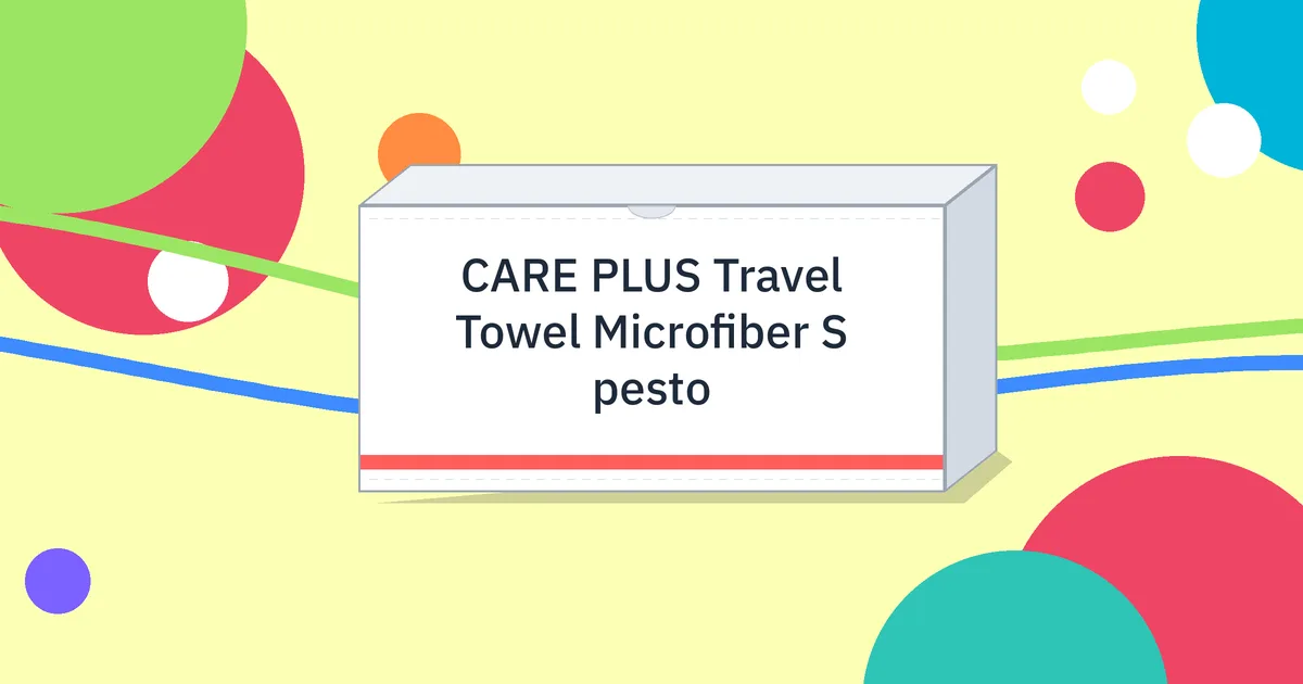Symbolbild: Packung mit der Aufschrift CARE PLUS Travel Towel Microfiber S pesto (PZN 16681663) – Verfügbarkeit und Bezug in Apotheken in Frankfurt am Main
