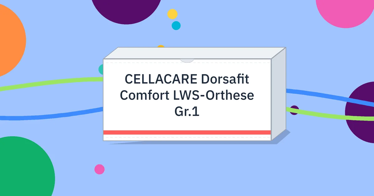 Symbolbild: Packung mit der Aufschrift CELLACARE Dorsafit Comfort LWS-Orthese Gr.1 (PZN 12899299) – Verfügbarkeit und Bezug in Apotheken in Frankfurt am Main