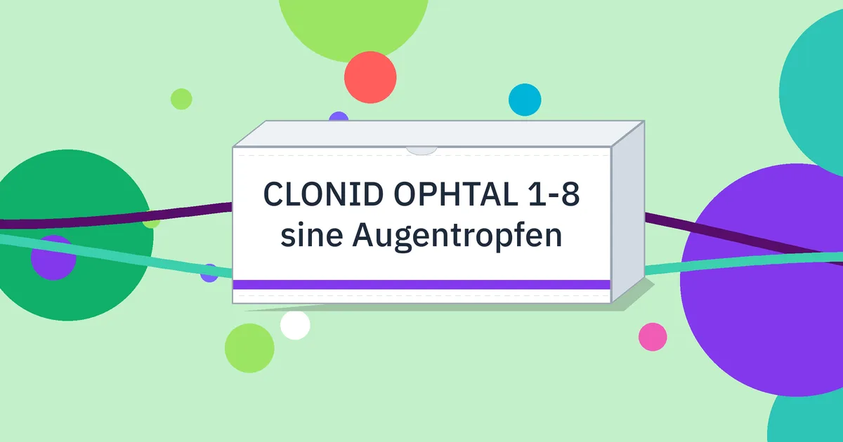 Symbolbild: Packung mit der Aufschrift CLONID OPHTAL 1-8 sine Augentropfen (PZN 07591926) – Verfügbarkeit und Bezug in Apotheken in Frankfurt am Main