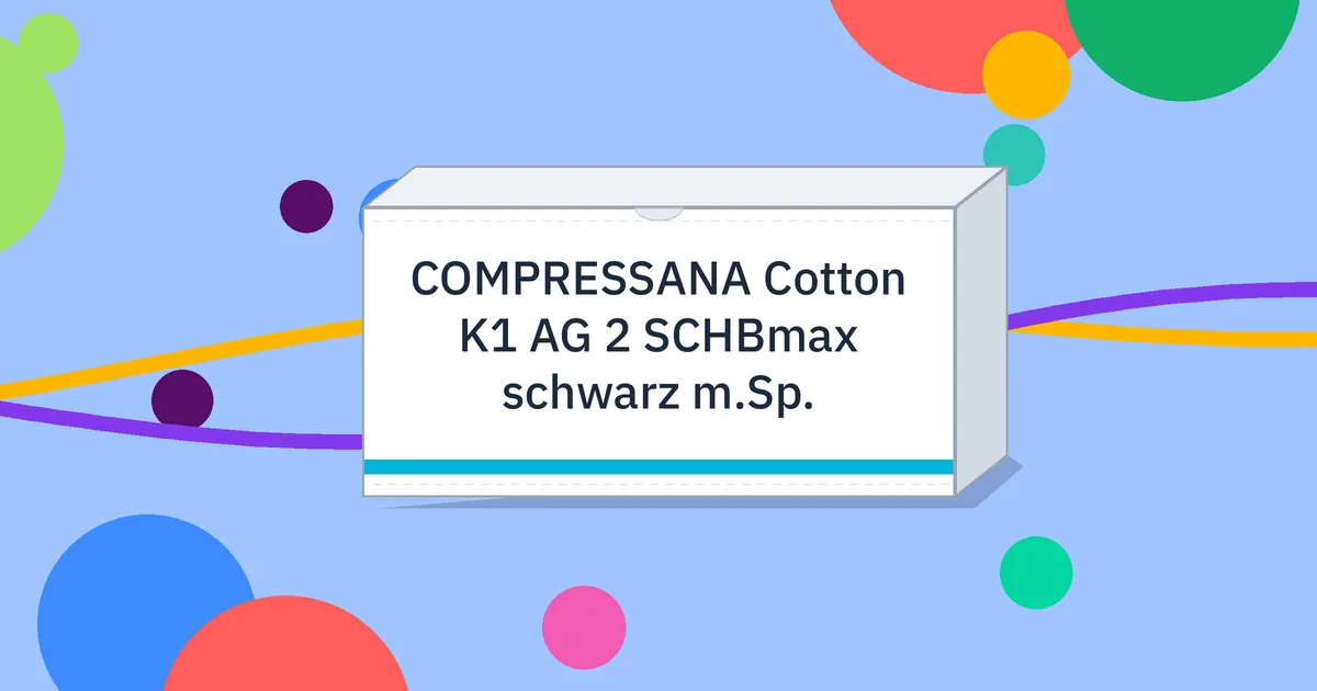 Symbolbild: Packung mit der Aufschrift COMPRESSANA Cotton K1 AG 2 SCHBmax schwarz m.Sp. (PZN 16959555) – Verfügbarkeit und Bezug in Apotheken in Frankfurt am Main