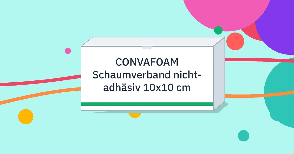 Symbolbild: Packung mit der Aufschrift CONVAFOAM Schaumverband nicht-adhäsiv 10x10 cm (PZN 20467504) – Verfügbarkeit und Bezug in Apotheken in Frankfurt am Main