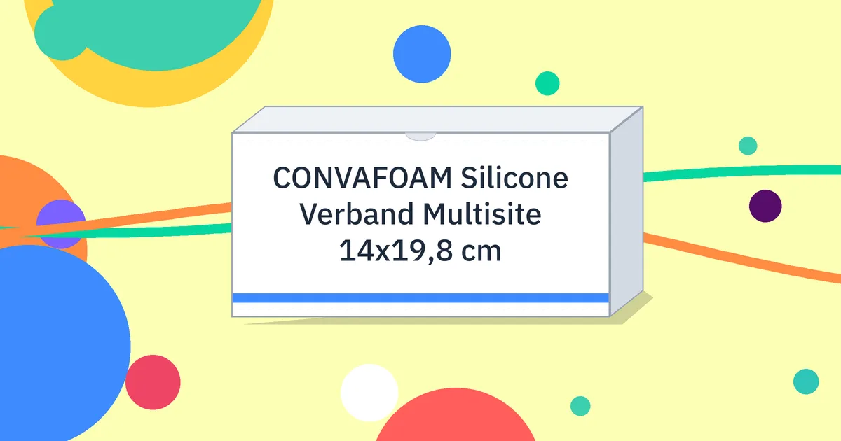 Symbolbild: Packung mit der Aufschrift CONVAFOAM Silicone Verband Multisite 14x19,8 cm (PZN 19890953) – Verfügbarkeit und Bezug in Apotheken in Frankfurt am Main