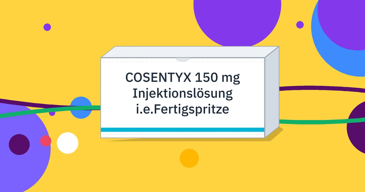 Symbolbild: Packung mit der Aufschrift COSENTYX 150 mg Injektionslösung i.e.Fertigspritze (PZN 13512977) – Verfügbarkeit und Bezug in Apotheken in Frankfurt am Main
