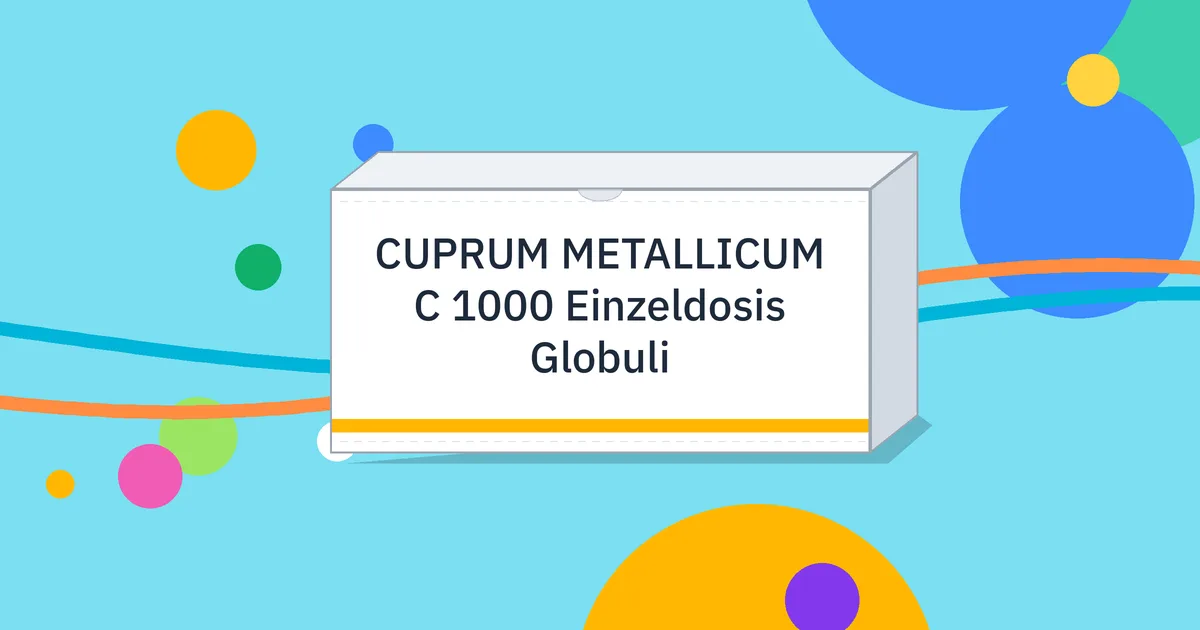 Symbolbild: Packung mit der Aufschrift CUPRUM METALLICUM C 1000 Einzeldosis Globuli (PZN 03033566) – Verfügbarkeit und Bezug in Apotheken in Frankfurt am Main