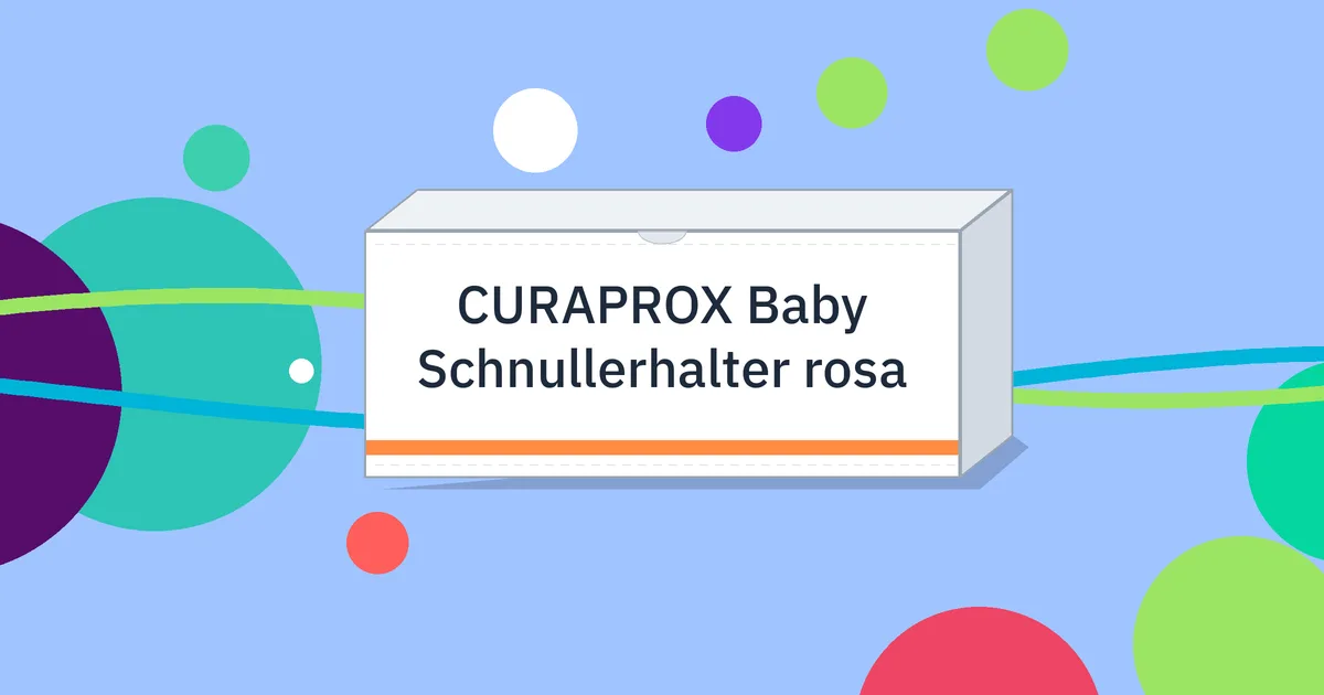 Symbolbild: Packung mit der Aufschrift CURAPROX Baby Schnullerhalter rosa (PZN 16587792) – Verfügbarkeit und Bezug in Apotheken in Frankfurt am Main