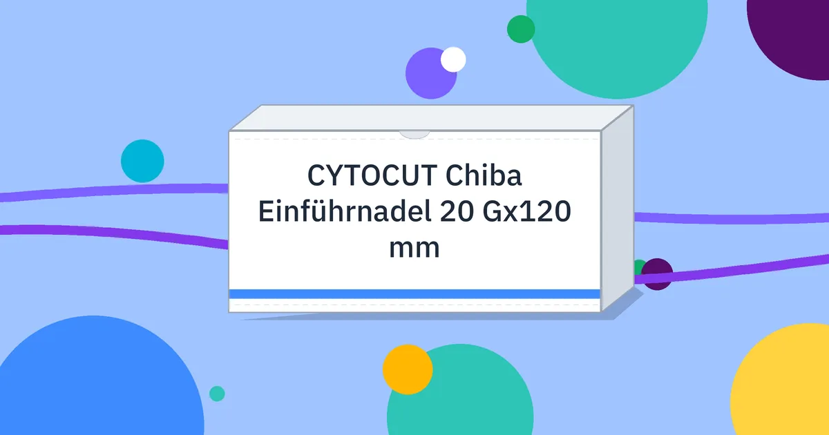 Symbolbild: Packung mit der Aufschrift CYTOCUT Chiba Einführnadel 20 Gx120 mm (PZN 16919337) – Verfügbarkeit und Bezug in Apotheken in Frankfurt am Main