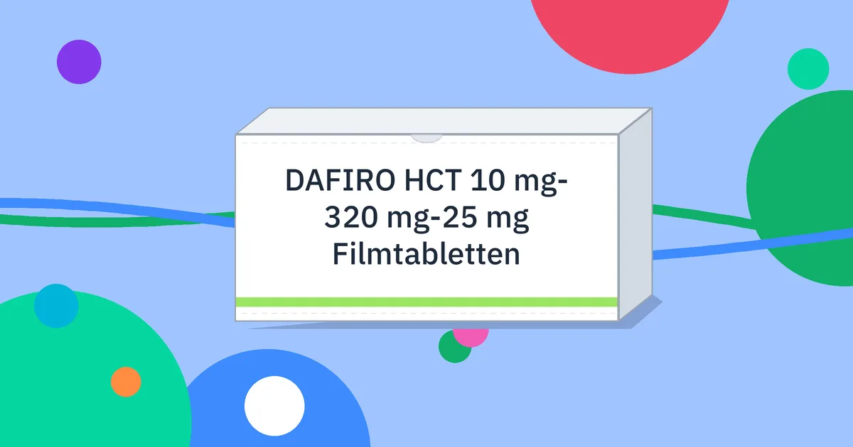 Symbolbild: Packung mit der Aufschrift DAFIRO HCT 10 mg-320 mg-25 mg Filmtabletten (PZN 16856068) – Verfügbarkeit und Bezug in Apotheken in Frankfurt am Main