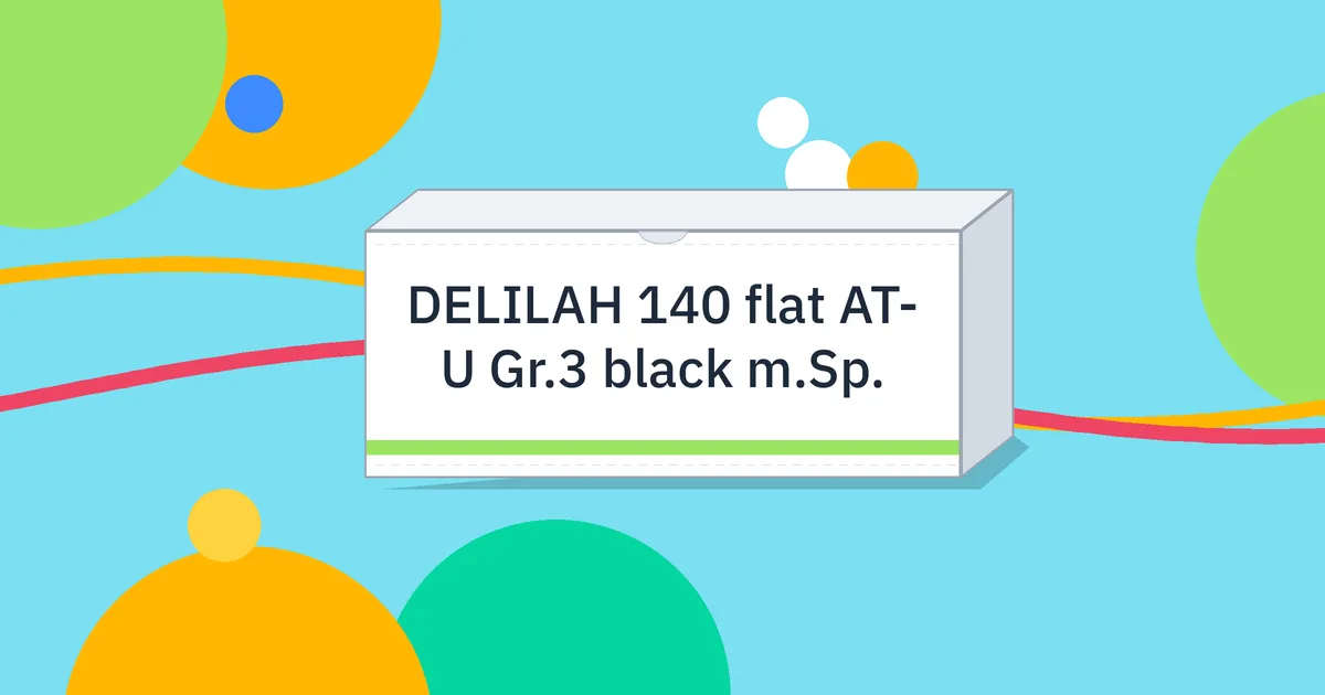 Symbolbild: Packung mit der Aufschrift DELILAH 140 flat AT-U Gr.3 black m.Sp. (PZN 14248442) – Verfügbarkeit und Bezug in Apotheken in Frankfurt am Main