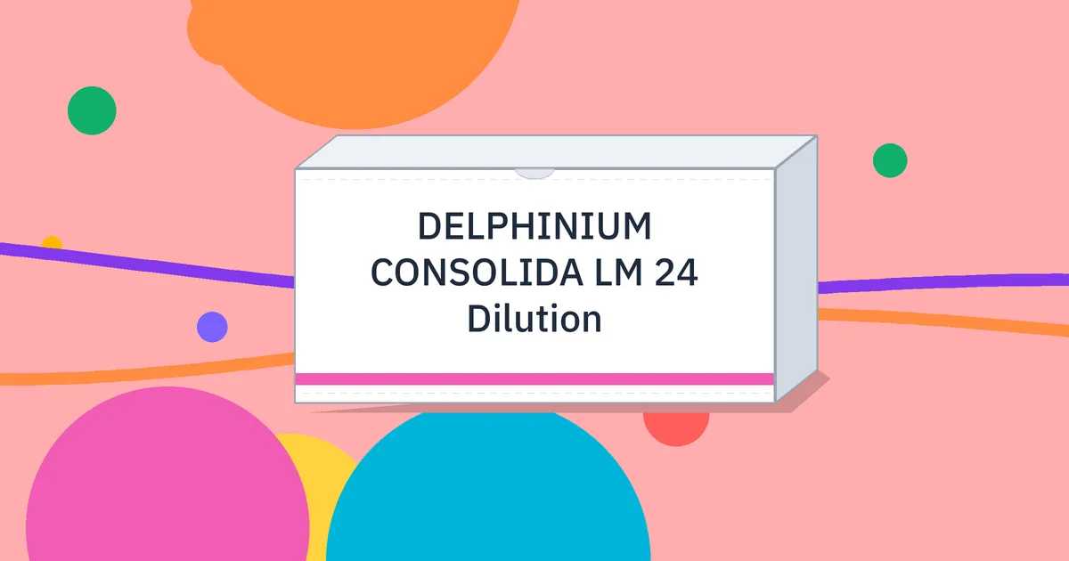 Symbolbild: Packung mit der Aufschrift DELPHINIUM CONSOLIDA LM 24 Dilution (PZN 13463457) – Verfügbarkeit und Bezug in Apotheken in Frankfurt am Main