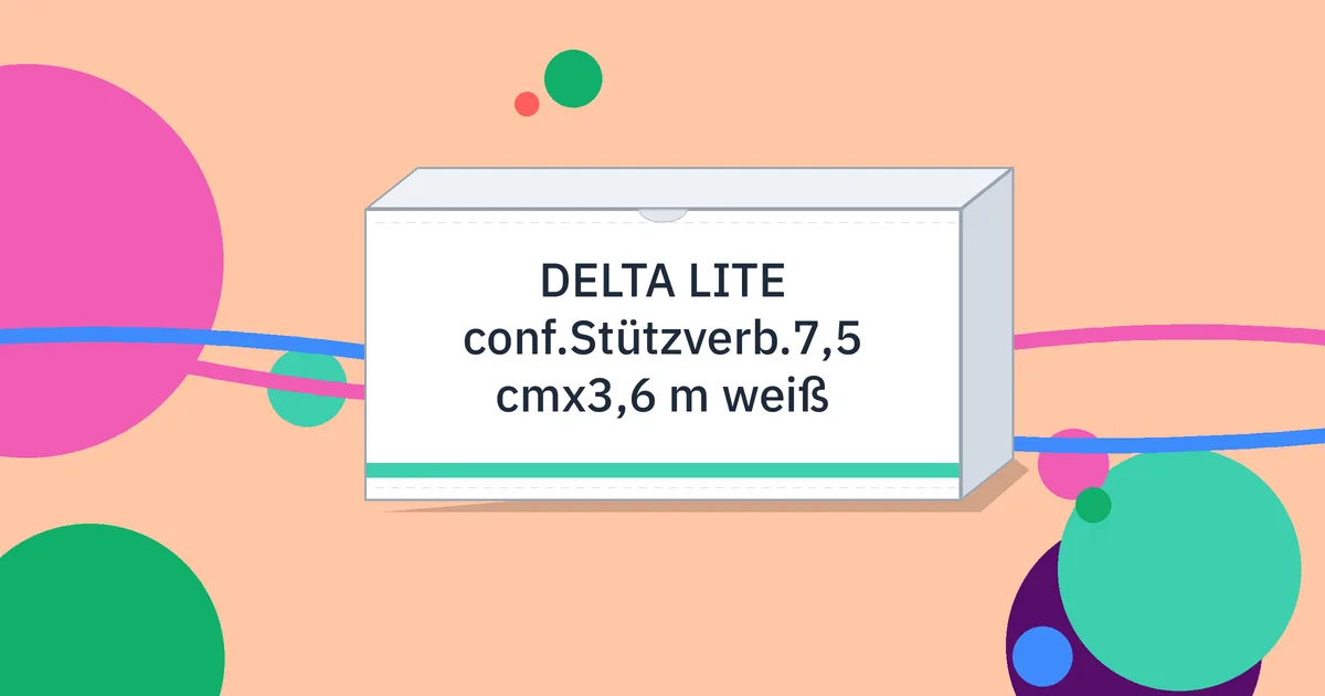 Symbolbild: Packung mit der Aufschrift DELTA LITE conf.Stützverb.7,5 cmx3,6 m weiß (PZN 03389441) – Verfügbarkeit und Bezug in Apotheken in Frankfurt am Main