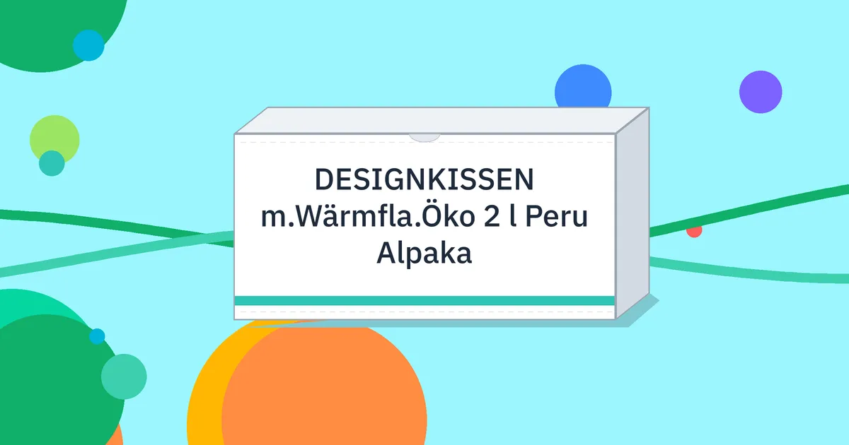 Symbolbild: Packung mit der Aufschrift DESIGNKISSEN m.Wärmfla.Öko 2 l Peru Alpaka (PZN 17579576) – Verfügbarkeit und Bezug in Apotheken in Frankfurt am Main