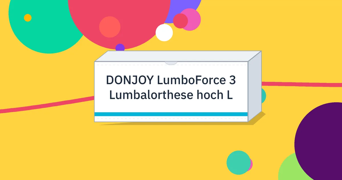 Symbolbild: Packung mit der Aufschrift DONJOY LumboForce 3 Lumbalorthese hoch L (PZN 19377983) – Verfügbarkeit und Bezug in Apotheken in Frankfurt am Main