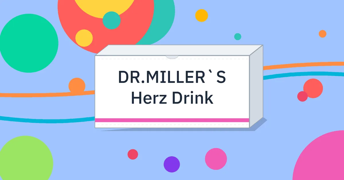 Symbolbild: Packung mit der Aufschrift DR.MILLER`S Herz Drink (PZN 07767213) – Verfügbarkeit und Bezug in Apotheken in Frankfurt am Main