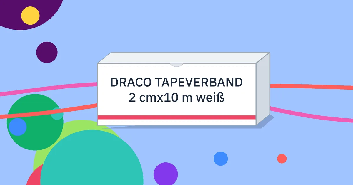 Symbolbild: Packung mit der Aufschrift DRACO TAPEVERBAND 2 cmx10 m weiß (PZN 01389069) – Verfügbarkeit und Bezug in Apotheken in Frankfurt am Main
