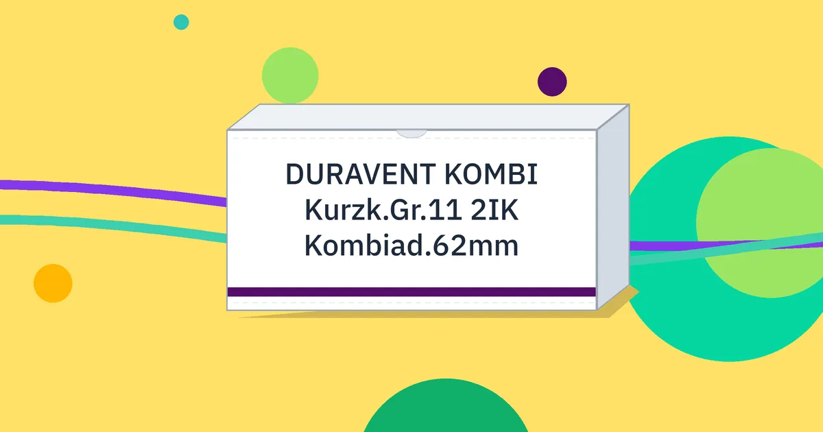 Symbolbild: Packung mit der Aufschrift DURAVENT KOMBI Kurzk.Gr.11 2IK Kombiad.62mm (PZN 04462950) – Verfügbarkeit und Bezug in Apotheken in Frankfurt am Main