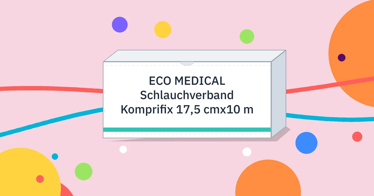 Symbolbild: Packung mit der Aufschrift ECO MEDICAL Schlauchverband Komprifix 17,5 cmx10 m (PZN 00879280) – Verfügbarkeit und Bezug in Apotheken in Frankfurt am Main