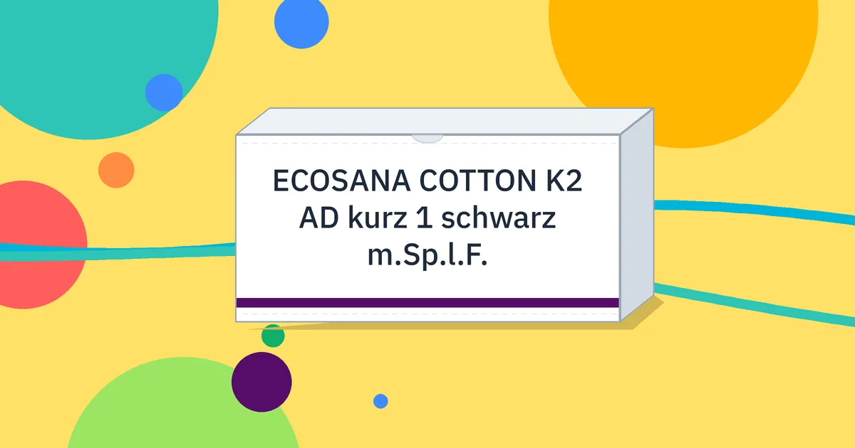 Symbolbild: Packung mit der Aufschrift ECOSANA COTTON K2 AD kurz 1 schwarz m.Sp.l.F. (PZN 16947121) – Verfügbarkeit und Bezug in Apotheken in Frankfurt am Main