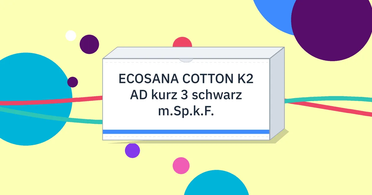 Symbolbild: Packung mit der Aufschrift ECOSANA COTTON K2 AD kurz 3 schwarz m.Sp.k.F. (PZN 16947552) – Verfügbarkeit und Bezug in Apotheken in Frankfurt am Main