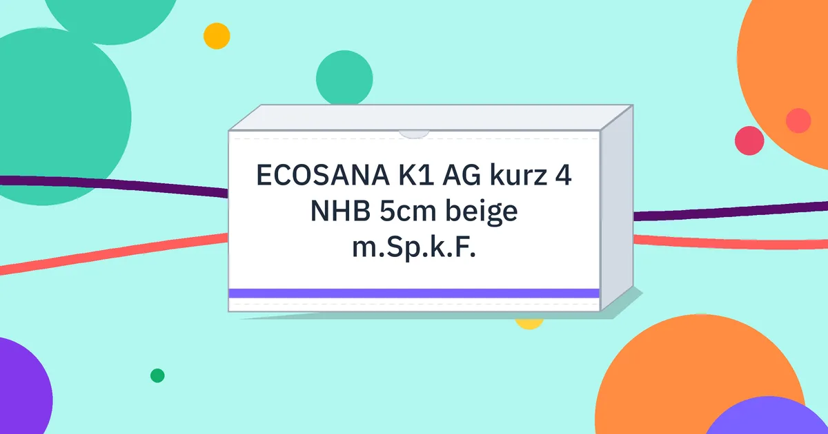 Symbolbild: Packung mit der Aufschrift ECOSANA K1 AG kurz 4 NHB 5cm beige m.Sp.k.F. (PZN 04728299) – Verfügbarkeit und Bezug in Apotheken in Frankfurt am Main