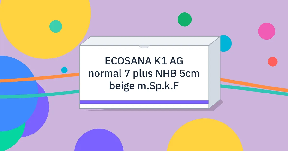 Symbolbild: Packung mit der Aufschrift ECOSANA K1 AG normal 7 plus NHB 5cm beige m.Sp.k.F (PZN 04730741) – Verfügbarkeit und Bezug in Apotheken in Frankfurt am Main