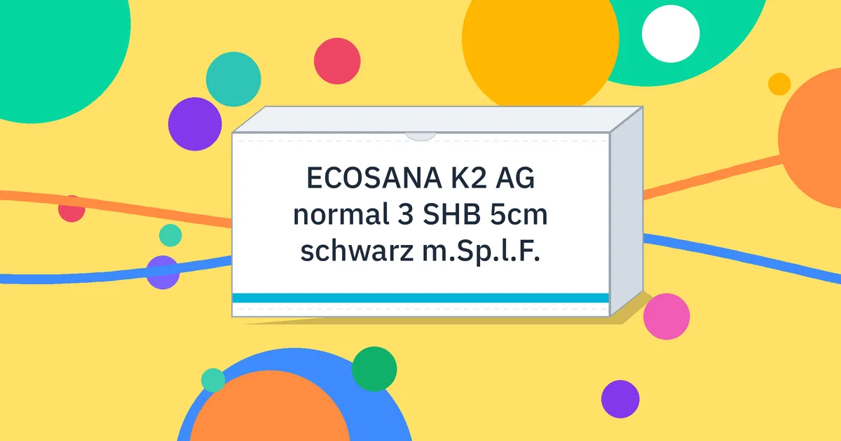 Symbolbild: Packung mit der Aufschrift ECOSANA K2 AG normal 3 SHB 5cm schwarz m.Sp.l.F. (PZN 10956952) – Verfügbarkeit und Bezug in Apotheken in Frankfurt am Main