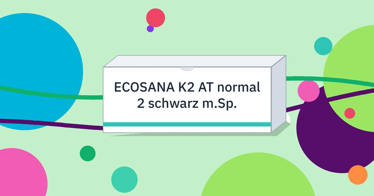 Symbolbild: Packung mit der Aufschrift ECOSANA K2 AT normal 2 schwarz m.Sp. (PZN 01546907) – Verfügbarkeit und Bezug in Apotheken in Frankfurt am Main