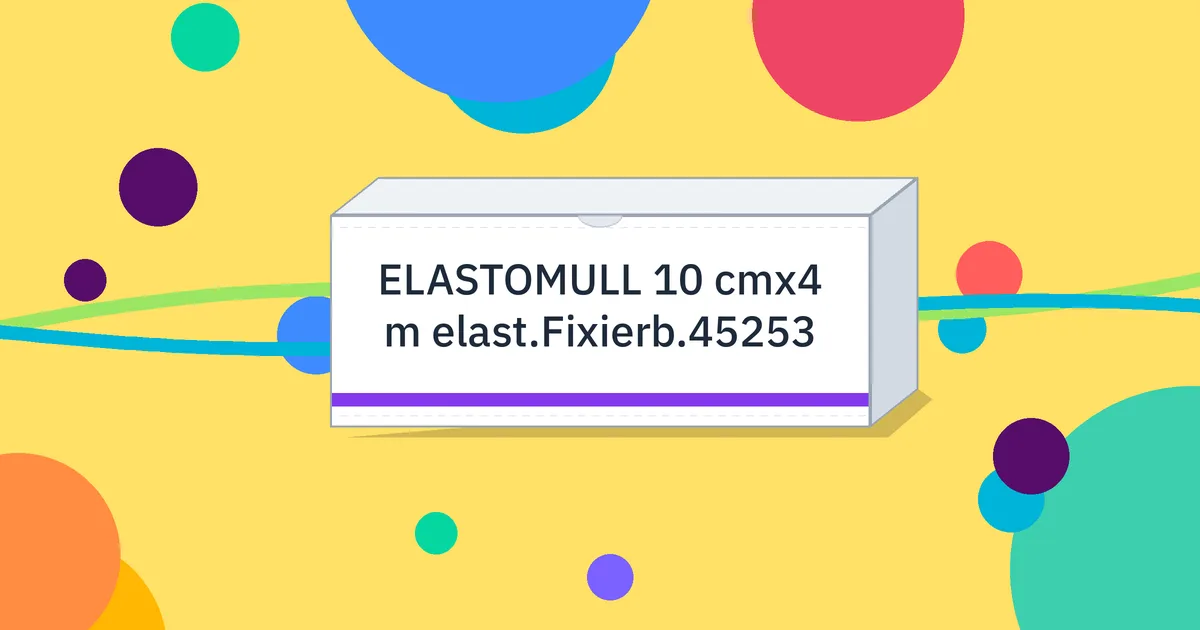 Symbolbild: Packung mit der Aufschrift ELASTOMULL 10 cmx4 m elast.Fixierb.45253 (PZN 19347344) – Verfügbarkeit und Bezug in Apotheken in Frankfurt am Main