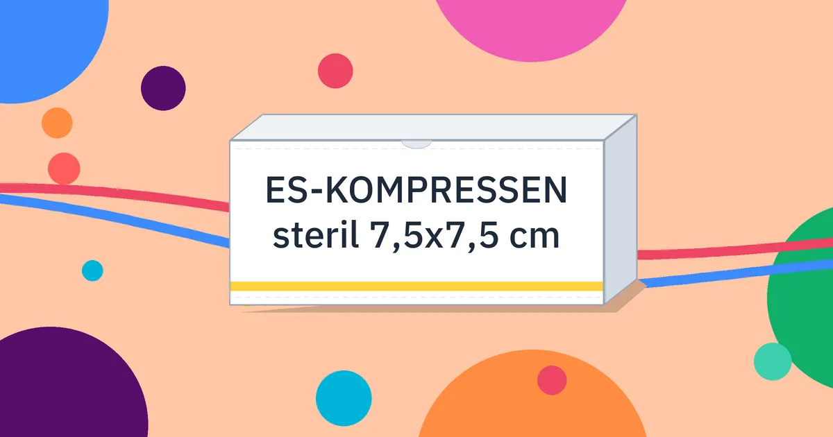 Symbolbild: Packung mit der Aufschrift ES-KOMPRESSEN steril 7,5x7,5 cm (PZN 09396152) – Verfügbarkeit und Bezug in Apotheken in Frankfurt am Main