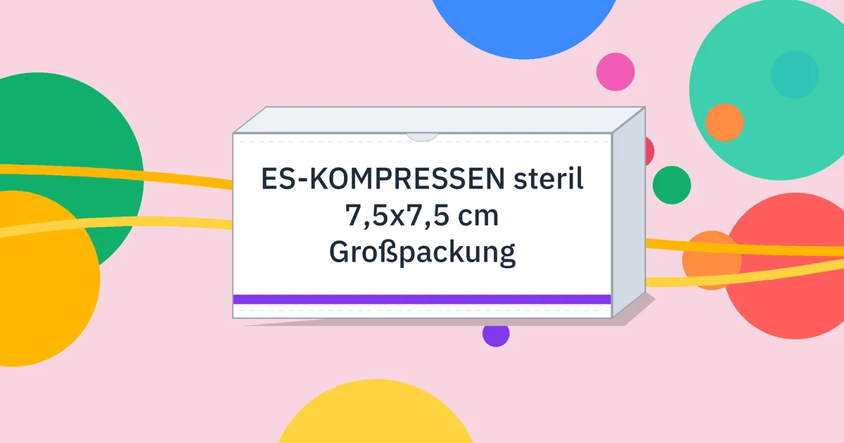 Symbolbild: Packung mit der Aufschrift ES-KOMPRESSEN steril 7,5x7,5 cm Großpackung (PZN 17451675) – Verfügbarkeit und Bezug in Apotheken in Frankfurt am Main