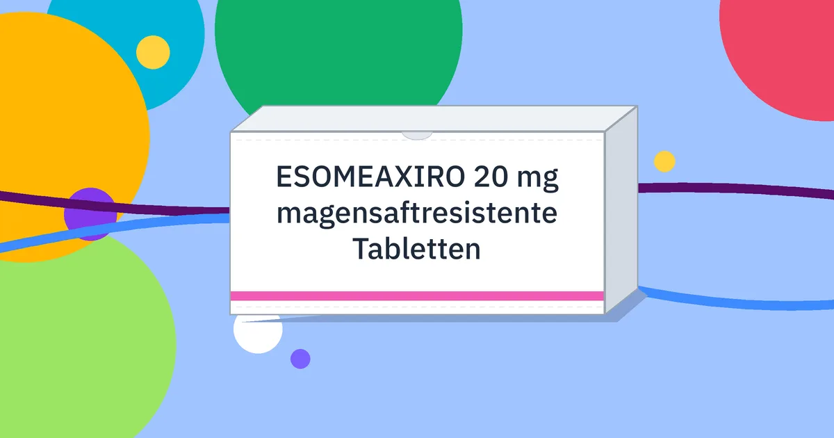 Symbolbild: Packung mit der Aufschrift ESOMEAXIRO 20 mg magensaftresistente Tabletten (PZN 20197619) – Verfügbarkeit und Bezug in Apotheken in Frankfurt am Main