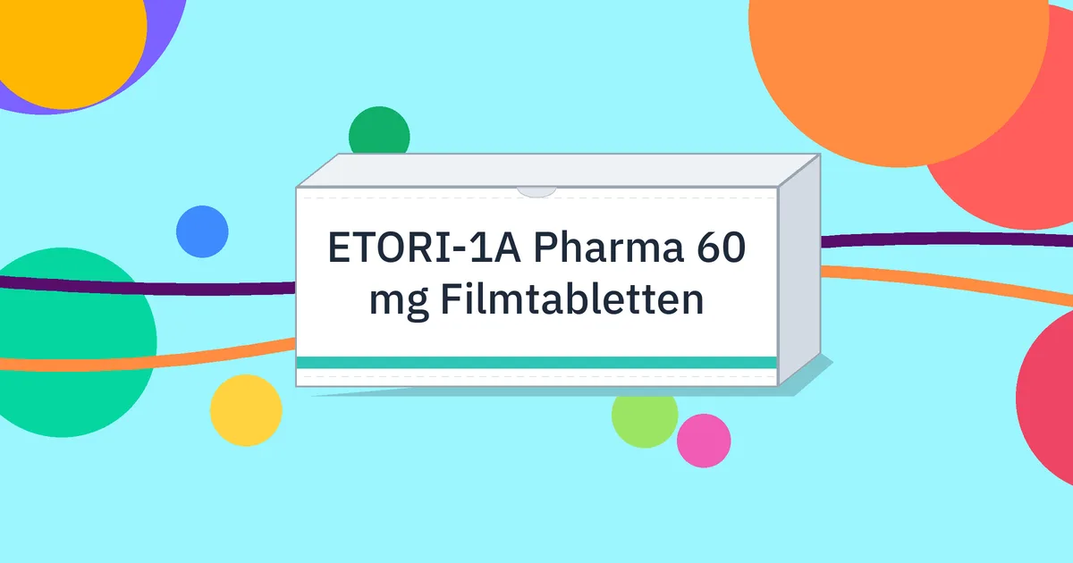 Symbolbild: Packung mit der Aufschrift ETORI-1A Pharma 60 mg Filmtabletten (PZN 12422172) – Verfügbarkeit und Bezug in Apotheken in Frankfurt am Main