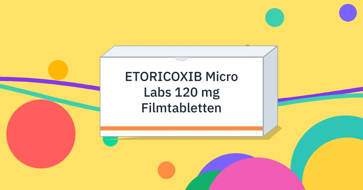Symbolbild: Packung mit der Aufschrift ETORICOXIB Micro Labs 120 mg Filmtabletten (PZN 12637903) – Verfügbarkeit und Bezug in Apotheken in Frankfurt am Main