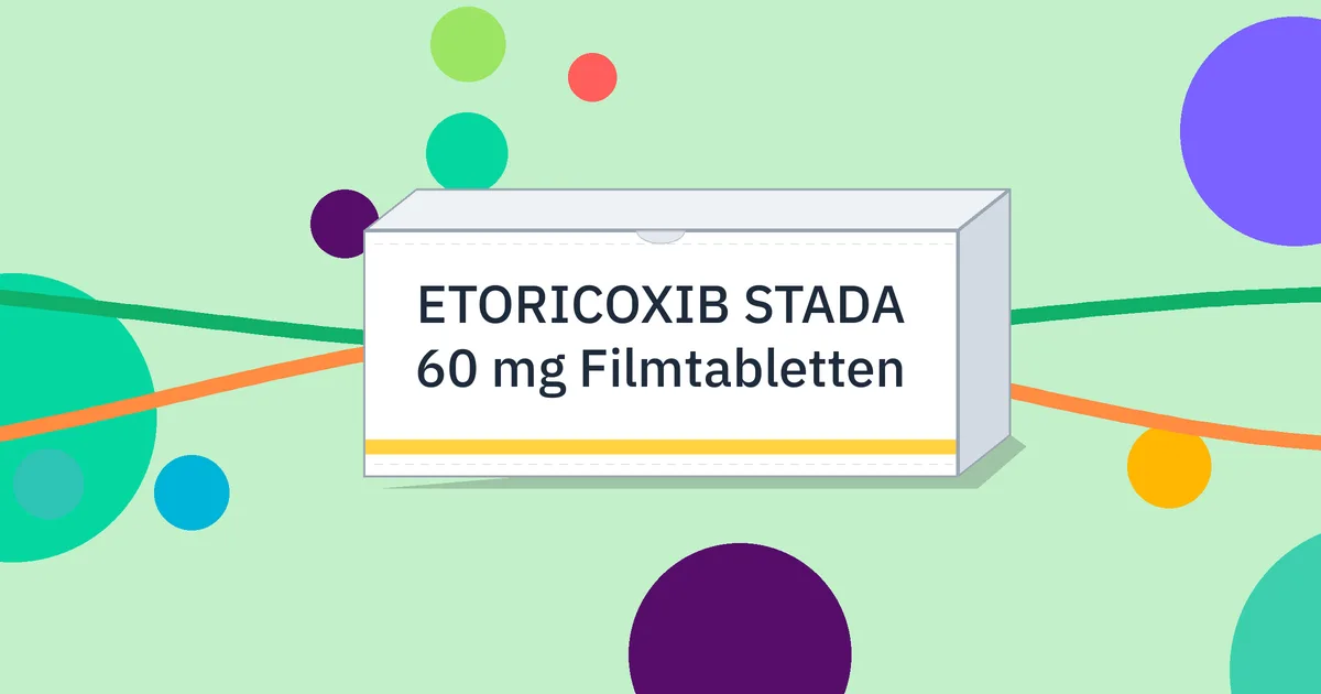 Symbolbild: Packung mit der Aufschrift ETORICOXIB STADA 60 mg Filmtabletten (PZN 11853326) – Verfügbarkeit und Bezug in Apotheken in Frankfurt am Main