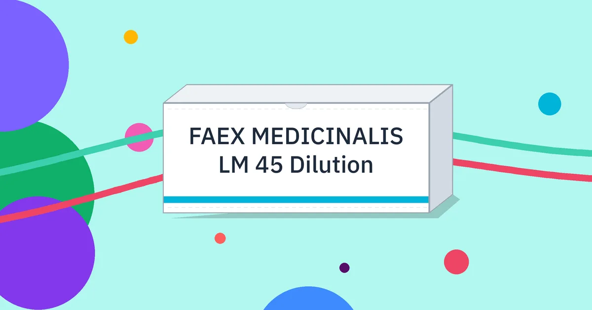 Symbolbild: Packung mit der Aufschrift FAEX MEDICINALIS LM 45 Dilution (PZN 13486286) – Verfügbarkeit und Bezug in Apotheken in Frankfurt am Main