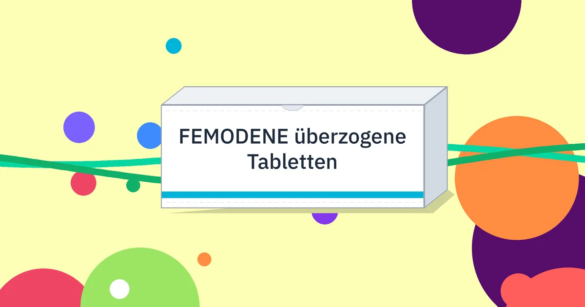 Symbolbild: Packung mit der Aufschrift FEMODENE überzogene Tabletten (PZN 08862729) – Verfügbarkeit und Bezug in Apotheken in Frankfurt am Main