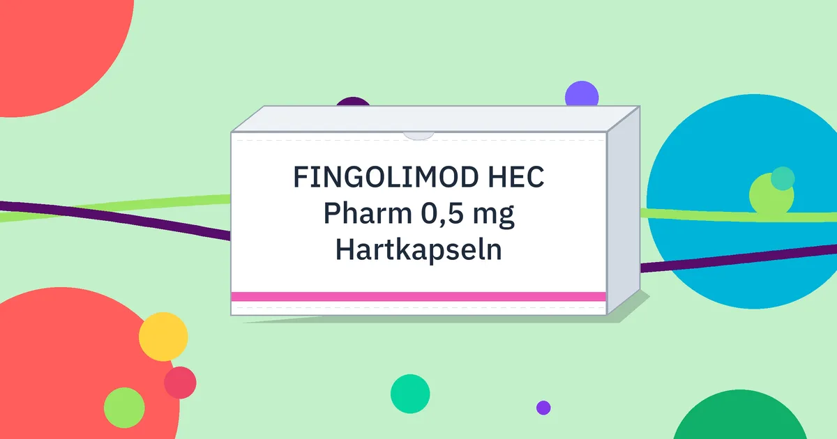 Symbolbild: Packung mit der Aufschrift FINGOLIMOD HEC Pharm 0,5 mg Hartkapseln (PZN 17852523) – Verfügbarkeit und Bezug in Apotheken in Frankfurt am Main
