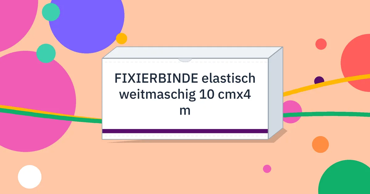 Symbolbild: Packung mit der Aufschrift FIXIERBINDE elastisch weitmaschig 10 cmx4 m (PZN 04793925) – Verfügbarkeit und Bezug in Apotheken in Frankfurt am Main