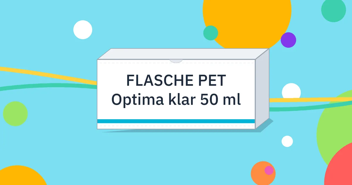 Symbolbild: Packung mit der Aufschrift FLASCHE PET Optima klar 50 ml (PZN 07746694) – Verfügbarkeit und Bezug in Apotheken in Frankfurt am Main