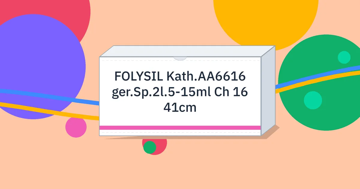Symbolbild: Packung mit der Aufschrift FOLYSIL Kath.AA6616 ger.Sp.2l.5-15ml Ch 16 41cm (PZN 00151874) – Verfügbarkeit und Bezug in Apotheken in Frankfurt am Main
