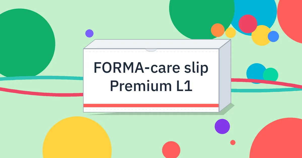 Symbolbild: Packung mit der Aufschrift FORMA-care slip Premium L1 (PZN 06430500) – Verfügbarkeit und Bezug in Apotheken in Frankfurt am Main
