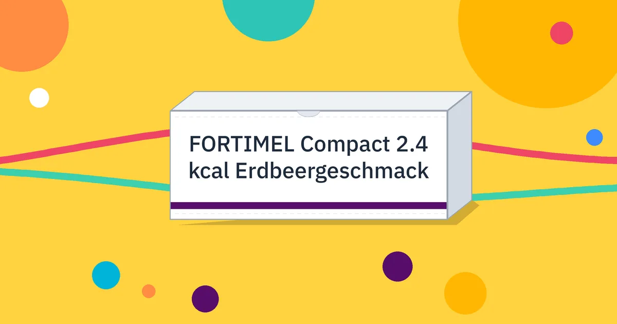 Symbolbild: Packung mit der Aufschrift FORTIMEL Compact 2.4 kcal Erdbeergeschmack (PZN 10743541) – Verfügbarkeit und Bezug in Apotheken in Frankfurt am Main