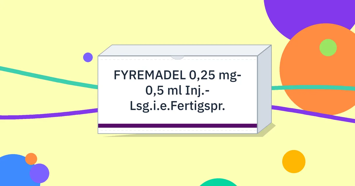 Symbolbild: Packung mit der Aufschrift FYREMADEL 0,25 mg-0,5 ml Inj.-Lsg.i.e.Fertigspr. (PZN 19641115) – Verfügbarkeit und Bezug in Apotheken in Frankfurt am Main