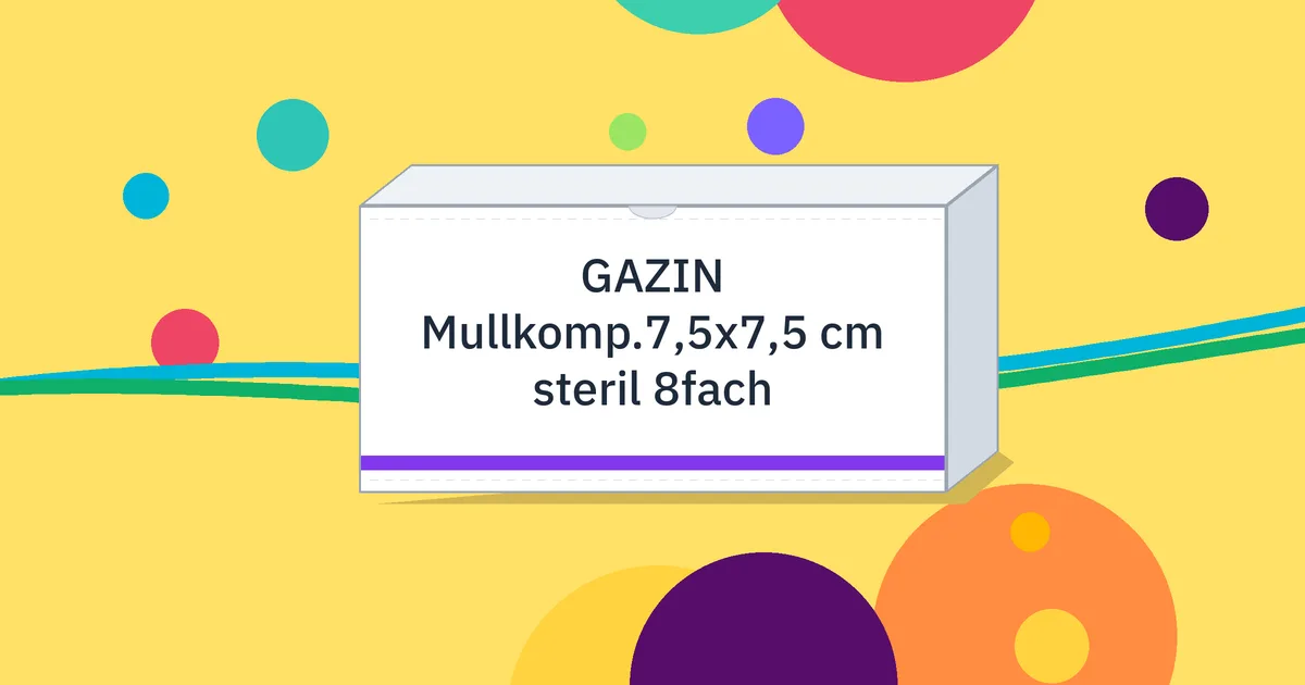 Symbolbild: Packung mit der Aufschrift GAZIN Mullkomp.7,5x7,5 cm steril 8fach (PZN 14444284) – Verfügbarkeit und Bezug in Apotheken in Frankfurt am Main