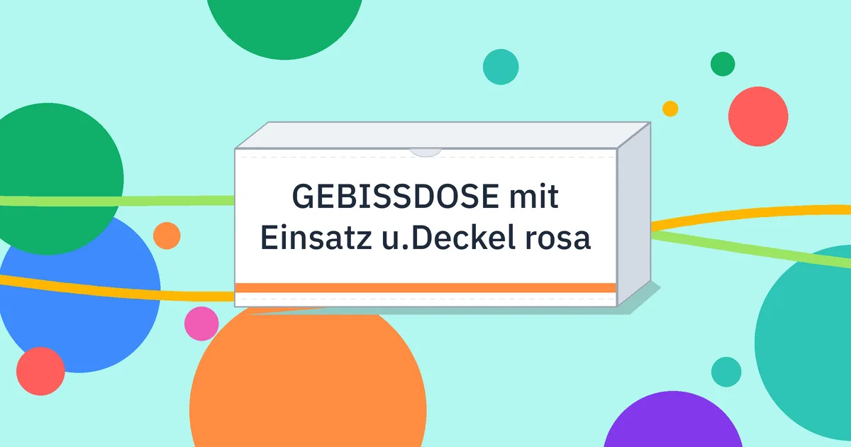 Symbolbild: Packung mit der Aufschrift GEBISSDOSE mit Einsatz u.Deckel rosa (PZN 01022995) – Verfügbarkeit und Bezug in Apotheken in Frankfurt am Main