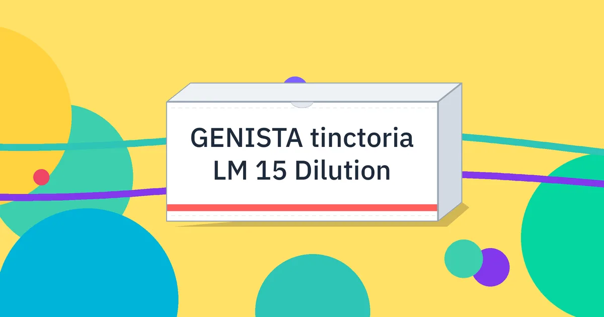 Symbolbild: Packung mit der Aufschrift GENISTA tinctoria LM 15 Dilution (PZN 13499490) – Verfügbarkeit und Bezug in Apotheken in Frankfurt am Main